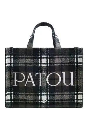 PATOU Check Logo Print Tote Bag - Grey