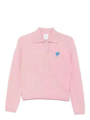 PATOU Cable-knit Polo Collar Sweater - Pink