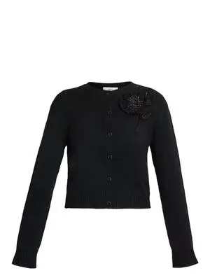 Erdem Bead-embellished Merino Wool Cardigan - Black