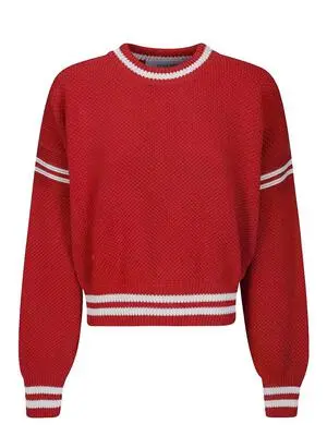 GOLDEN GOOSE Logo-embroidered Striped-trim Sweater - Red