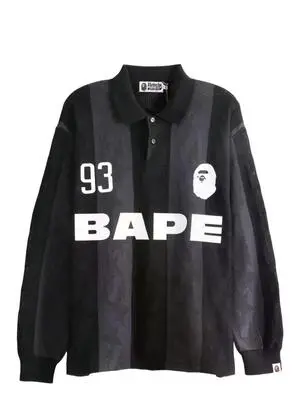 A BATHING APE Logo-print Vertical-stripe Polo Shirt - Black