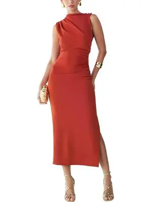 BWLDR Draped Side-slit Midi Dress - Orange