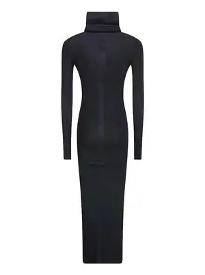 Rick Owens Ribbed Knit Roll Neck Midi Dress - Black