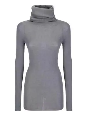 Rick Owens Ribbed Knit Roll Neck Long Sleeve Sweater - Grey