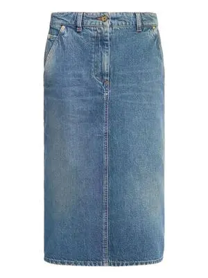 Elie Saab Washed-denim Pencil Midi Skirt - Blue