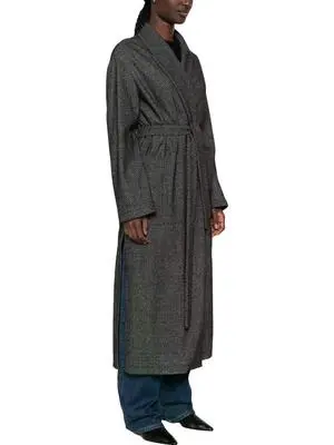 Liviana Conti Herringbone Pattern Belted Coat - Black