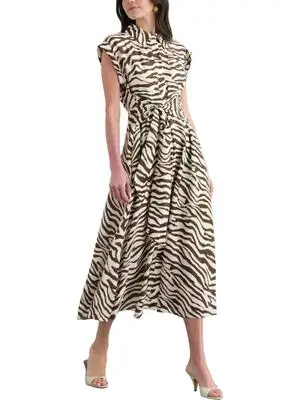 TOCCIN Serena Zebra-print Midi Dress - Neutrals