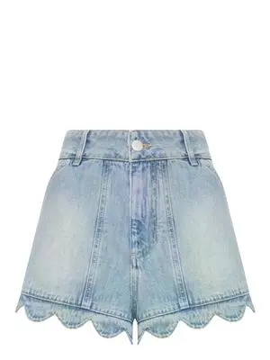 Farm Rio Scalloped-edge Denim Shorts - Blue