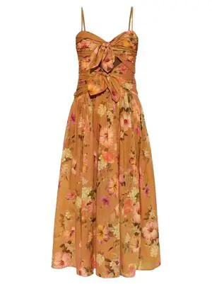 Zimmermann Mahon Floral-print Tie-detail Midi Dress - Neutrals