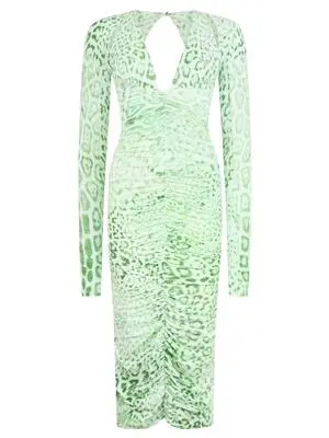 Roberto Cavalli Jaguar Print Ruched Midi Dress - Green