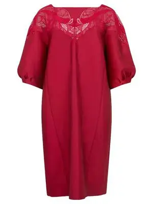Alberta Ferretti Lace-trim Puff-sleeve Midi Dress - Red