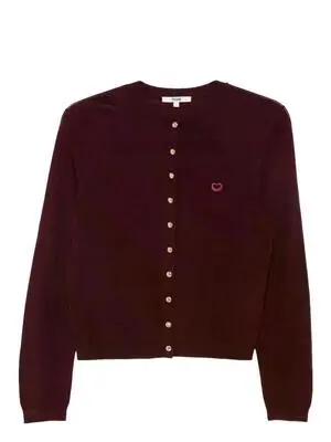 Maje Embroidered Wool Cardigan - Red
