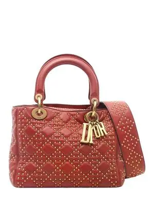 Dior Christian Dior Lady Dior Two-Way Handbag With Gold-Tone Stud Embellishment Red