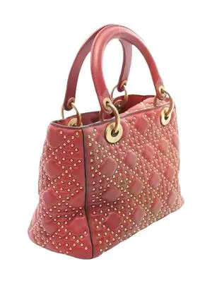 Dior Lady Two-way Handbag With Gold-tone Stud Embellishment - Red