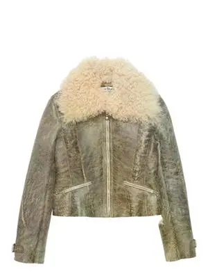 Acne Studios Leather Shearling Jacket - Neutrals