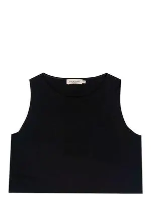 MOUTAKI Asymmetric-hem Cropped Top - Black