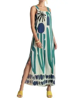 MOUTAKI Graphic Print Maxi Dress With Side Slits - Neutrals