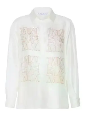 Max Mara Logo-embroidered Silk Shirt - Neutrals