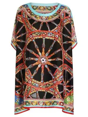 Dolce & Gabbana Carretto-print Twill Kaftan Dress - Black