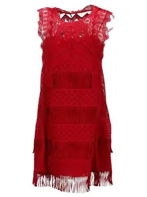 Alberta Ferretti Fringe Detail Mini Dress - Red