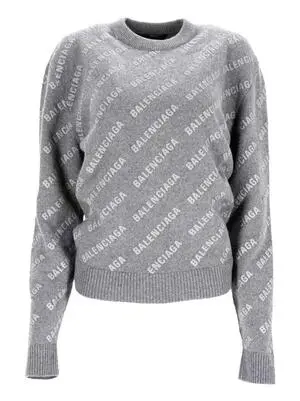 Balenciaga All-over-logo Wool Sweater - Grey