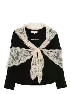 Sea Lace-trim Blouse - Black