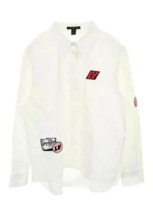 LOUIS VUITTON Twill Logo Patch Long Sleeve Shirt - White