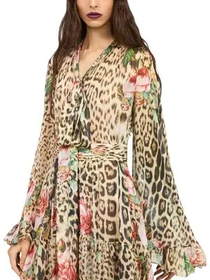 Roberto Cavalli Jaguar Print Tiered Maxi Dress - Neutrals