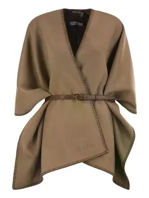 Max Mara Belted Stitch-trim Cape - Neutrals