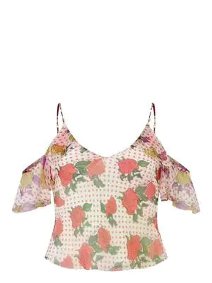 DONDE ESTEBAN Pajaritos Floral-print Ruffled Camisole Top - Neutrals