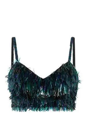 Alberta Ferretti Sequin-embellished Fringed Top - Black