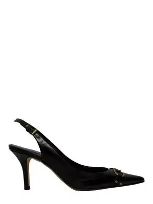 Dior Leather Pointed Toe Slingback Pumps With Cd Metal Logo - Black