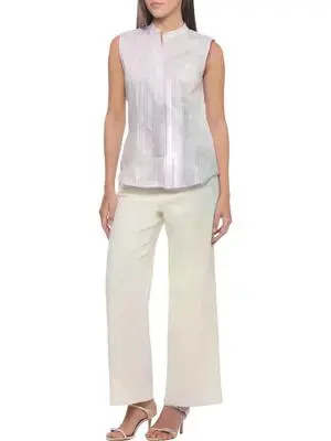 EMME Striped Crystal Embellished Band Collar Sleeveless Shirt - Pink