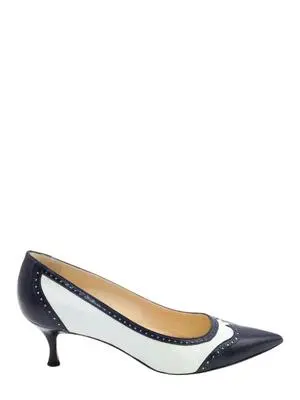 Manolo Blahnik Navy And White Leather Wingtip Pumps - Blue