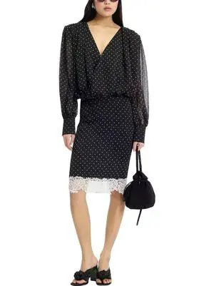 ROTATE BY BIRGER CHRISTENSEN Floral-print Lace-hem Midi Skirt - Black
