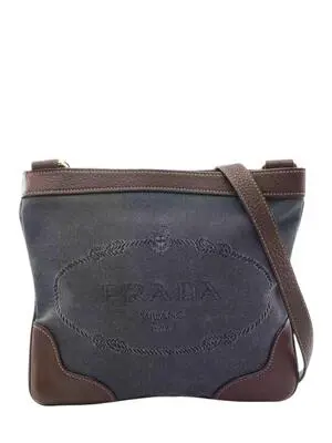 Prada 2000s Logo Jacquard Shoulder Bag - Blue