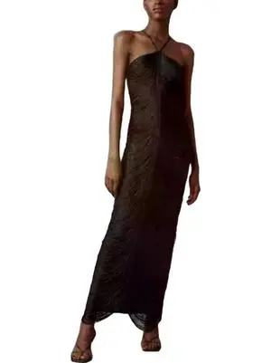 ELDORADO Fringe-trimmed Halterneck Maxi Dress - Black