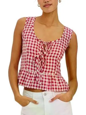 Rails Jonah Gingham Peplum Top - Red