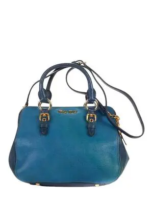 Miu Miu Madras Buckled-handles Tote Bag - Blue