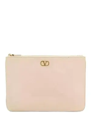 Valentino Garavani Vlogo Leather Small Clutch Bag - Neutrals