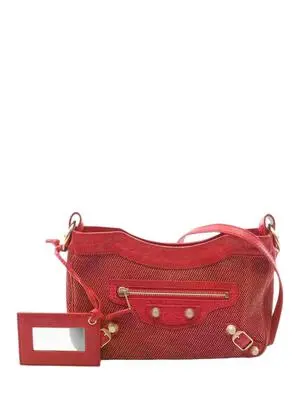 Balenciaga 2000s Canvas Leather Trim Shoulder Bag - Red