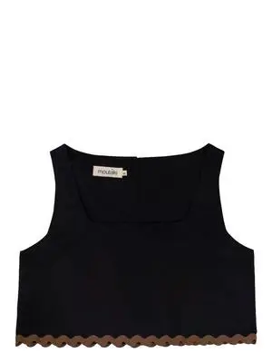 MOUTAKI Cropped Top With Scalloped Hem - Black