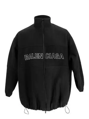 Balenciaga Logo Embroidered Zipped Wool Sweater - Black
