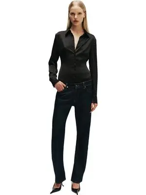 Bardot Trina Fitted Satin Shirt - Black