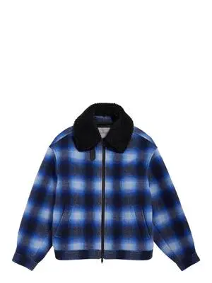 Balenciaga Checked Wool Flannel Bomber Jacket - Blue