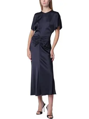 Victoria Beckham Bela Midi Dress In Midnight Satin Crêpe - Blue