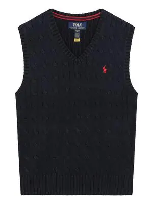 Polo Ralph Lauren Navy Cable-knit V-neck Cotton Sweater Vest - Blue