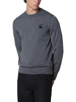 Burberry Wool Crewneck Sweater With Equestrian Knight Design - Grey