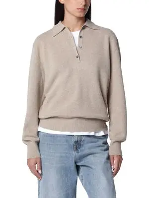 RÓHE Stone Mélange Wool And Cashmere Polo Shirt - Beige