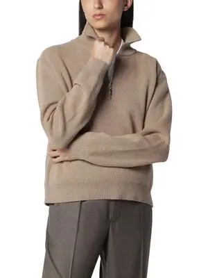 RÓHE Camel Mouline Knit Zip Polo Shirt - Beige